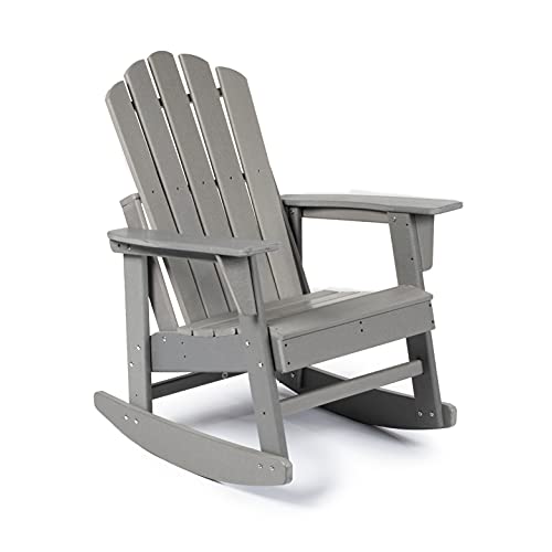 TITAN GREAT OUTDOORS Everwood Hilltop Platinum Grey Curve Back Poly Adirondack Rocking Chair