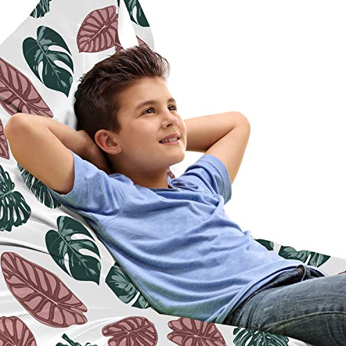 Ambesonne Botanical Lounger Chair Bag, Tropical Monstera Philodendron Alocasia Leaf Illustration Print, High Capacity Storage with Handle Container, Lounger Size, Hunter Green and Pale Salmon