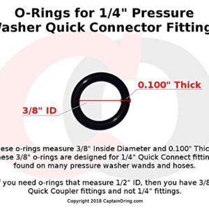 Captain O-Ring - Power Pressure Washer O-Rings for 1/4" Quick Coupler, High Temperature Viton FKM (10 Pack)