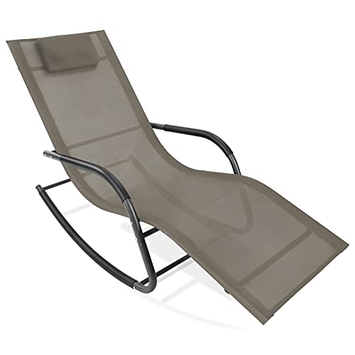 AGESISI Zero Gravity Rocking Chair - Patio Lounge Chair with Detachable Pillow Chaise Lounge Indoor Outdoor Rocking Recliner for Sunbathing Beach Yard Pool Lawn Indoor, Beige