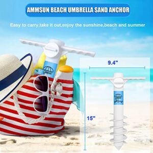 AMMSUN Beach Umbrella Sand Anchor Heavy Duty, Outdoor Umbrella Base with 5 Spiral Screw, Universa & One Size Fits All Beach Umbrella, Safe Umbrella Holder Stand Ideal for Strong Winds White