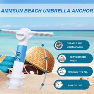 AMMSUN Beach Umbrella Sand Anchor Heavy Duty, Outdoor Umbrella Base with 5 Spiral Screw, Universa & One Size Fits All Beach Umbrella, Safe Umbrella Holder Stand Ideal for Strong Winds White