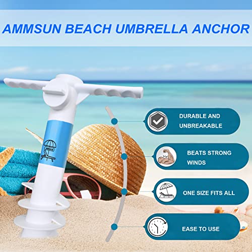 AMMSUN Beach Umbrella Sand Anchor Heavy Duty, Outdoor Umbrella Base with 5 Spiral Screw, Universa & One Size Fits All Beach Umbrella, Safe Umbrella Holder Stand Ideal for Strong Winds White