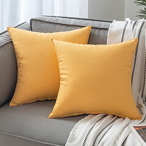 Woaboy Pack of 2 Waterproof Throw Pillow Covers Decorative Farmhouse Lumbar Square Pillowcase Solid Cushion Cases for Patio Garden Porch Sofa Living Room Yellow 18x18 inch