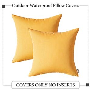 Woaboy Pack of 2 Waterproof Throw Pillow Covers Decorative Farmhouse Lumbar Square Pillowcase Solid Cushion Cases for Patio Garden Porch Sofa Living Room Yellow 18x18 inch