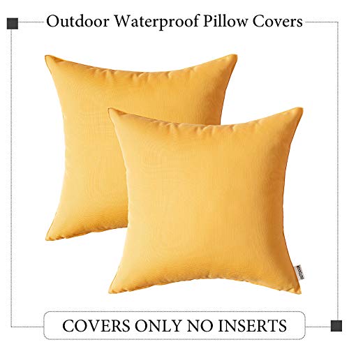 Woaboy Pack of 2 Waterproof Throw Pillow Covers Decorative Farmhouse Lumbar Square Pillowcase Solid Cushion Cases for Patio Garden Porch Sofa Living Room Yellow 18x18 inch