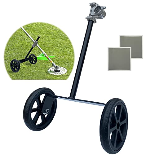 MUTOGLAVA Adjustable String Trimmer Support Wheel Attachment, 6inch Wheels Auxiliary Walk Behind String Trimmer with 26mm (1 Inch) Fixed Seat and 2 Silicone Pads for Weed Trimmer Grass Cutter Holder