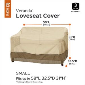 Classic Accessories Veranda Water-Resistant Patio Sofa/Loveseat/Bench Cover, 58 x 32.5 x 31 Inch, Patio Furniture Covers