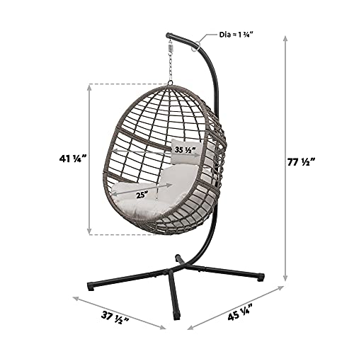 MAYPEX Outdoor Wicker Basket Swing Chair W Stand and Cushion White