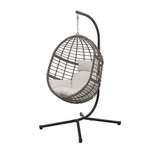 MAYPEX Outdoor Wicker Basket Swing Chair W Stand and Cushion White