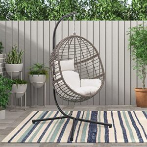 MAYPEX Outdoor Wicker Basket Swing Chair W Stand and Cushion White