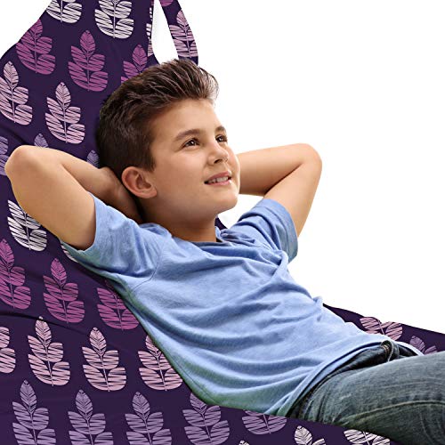 Lunarable Leaves Lounger Chair Bag, Leaves Composed of Scribble Lines in Dark Tones Illustration, High Capacity Storage with Handle Container, Lounger Size, Dark Purple Pale Fuchsia