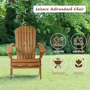 Adirondack Chair Patio Outdoor Chairs Folding Weather Resistant Lawn Chair w/Arms Solid Wood Reclining Fire Pit Chair for Deck, Backyard, Pool, Natural