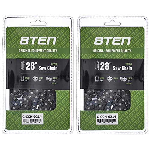 8TEN Ripping Chainsaw Chain 28 Inch .063 3/8 92DL for Stihl 44 56 MS 441 650 660 661 (2 Pack)