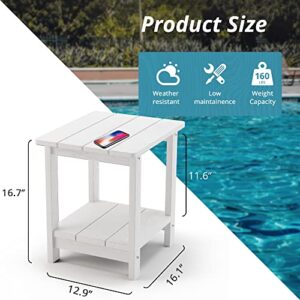 LUE BONA Adirondack Outdoor Side Table, 2-Tier White Poly Patio End Table Weather Resistant, Morden Side Table for Patio, Pool, Porch