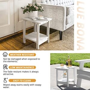 LUE BONA Adirondack Outdoor Side Table, 2-Tier White Poly Patio End Table Weather Resistant, Morden Side Table for Patio, Pool, Porch