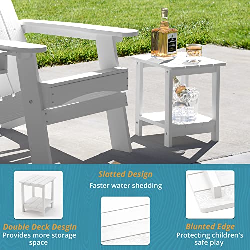 LUE BONA Adirondack Outdoor Side Table, 2-Tier White Poly Patio End Table Weather Resistant, Morden Side Table for Patio, Pool, Porch