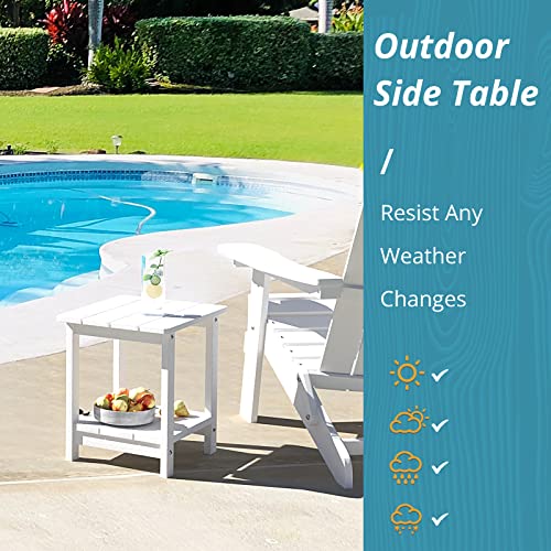 LUE BONA Adirondack Outdoor Side Table, 2-Tier White Poly Patio End Table Weather Resistant, Morden Side Table for Patio, Pool, Porch