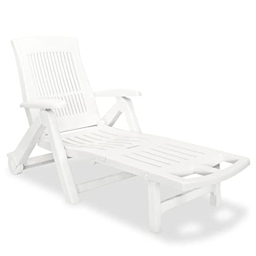 vidaXL Sun Lounger with Footrest Sunbed Outdoor Chair Garden Chair Patio Furniture Weather Resistant Foldable for Easy Storage Plastic White