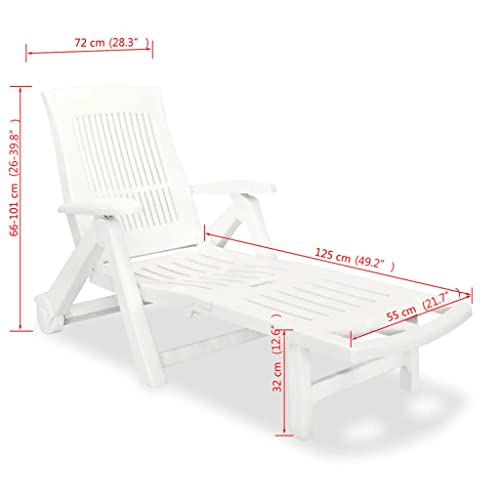 vidaXL Sun Lounger with Footrest Sunbed Outdoor Chair Garden Chair Patio Furniture Weather Resistant Foldable for Easy Storage Plastic White