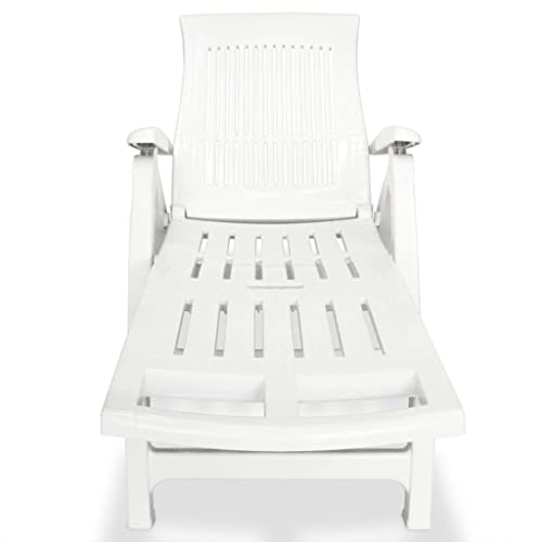 vidaXL Sun Lounger with Footrest Sunbed Outdoor Chair Garden Chair Patio Furniture Weather Resistant Foldable for Easy Storage Plastic White