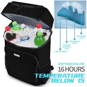 BAGLHER Cooler Backpack 30 Cans Lightweight Insulated Backpack Cooler Leak-Proof,Lightweight Backpack with Cooler for Lunch Picnic Hiking Camping Beach Park Day Trips. Black