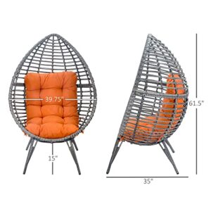 Outsunny Egg Chair w/Soft Cushion, Teardrop Cuddle Seat, Outdoor/Indoor, PE Plastic Rattan Furniture, Adjustable Height, Orange