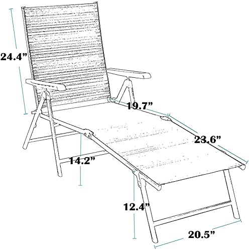 MFSTUDIO 2 Piece 5 Stages Adjustable Folding Lounge Deck Chair,Outdoor Patio Metal Beach Yard Pool Recliner Chaise - Brown