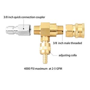 Sooprinse Chemical Injector Kit for High Pressure Washer, 4000 PSI Adjustable Soap Dispenser with a 1/4 Inch Black Soap Nozzle and Teflon Tape,16 Ft Siphon Hose, 3/8 Inch Quick Connect