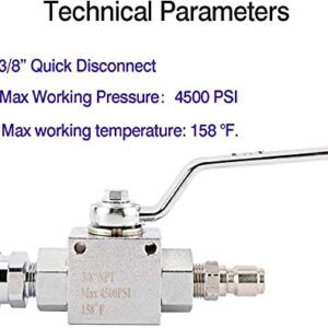 Toolly Stainless Steel High Pressure Washer Ball Valve Kit, 3/8 Inch Quick Connect for Power Washer Hose, 4500 PSI