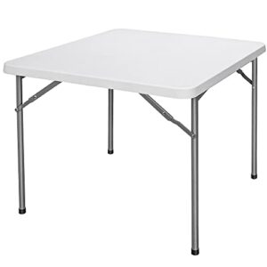 zenstyle 3 ft indoor outdoor heavy duty portable plastic folding table, square card table utility table game table for puzzles crafting picnic camping dining party, white