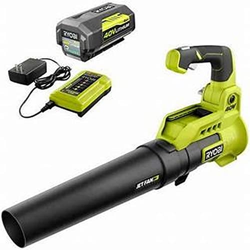 RYOBI 40V 110 MPH 525 CFM Cordless Battery Variable-Speed Jet Fan Leaf Blower with 4.0 Ah Battery and Charger (Renewed)