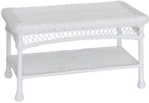 jeco all-weather wicker resin outdoor patio coffee table in white