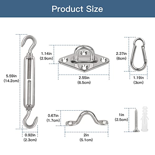 Hokimder 66 Pcs M6 Awning Attachment Set, Heavy Duty Sail Kit for Sun Shade Sail Installation, 304 Stainless Anchor Turnbuckles Sun Shade for Garden Courtyard Outdoors Replacement