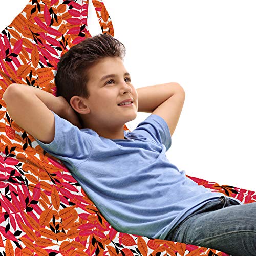 Lunarable Botanical Lounger Chair Bag, Natural Theme Leaves and Branches Pattern on Plain Background, High Capacity Storage with Handle Container, Lounger Size, Orange Hot Pink and Black