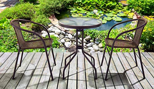 Patio Vida Cascade 3 Pieces Outdoor Patio Conversation Set - Wicker Rattan Chairs and 1 Coffee Table with Glass Top for Garden, Patio, Balcony, Backyard Taupe