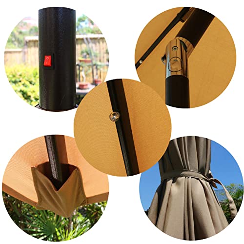 Sunnyglade 9' Solar LED Lighted Patio Umbrella with 8 Ribs/Tilt Adjustment and Crank Lift System (Light Tan)