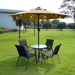 Sunnyglade 9' Solar LED Lighted Patio Umbrella with 8 Ribs/Tilt Adjustment and Crank Lift System (Light Tan)