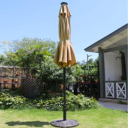 Sunnyglade 9' Solar LED Lighted Patio Umbrella with 8 Ribs/Tilt Adjustment and Crank Lift System (Light Tan)