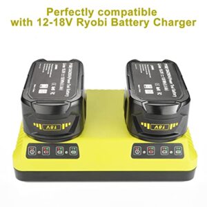 Energup 2Pack 6.0Ah P108 Battery for Ryobi 18V Battery for Ryobi Battery 18v Lithium P102 P103 P104 P105 P107 P109 Ryobi 18-Volt Battery + 2Port P117 Dual Chemistry Ryobi 18V Battery Charger