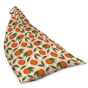 Ambesonne Fruit Lounger Chair Bag, Hand Drawn Like Style Tropical Leafy Tangerines Illustration Art Print, High Capacity Storage with Handle Container, Lounger Size, Pale Peach and Multicolor