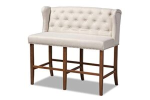 baxton studio alira beige upholstered walnut finished bar stool bench