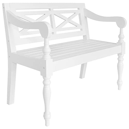 ZQQLVOO Bench with Back and Seat for Outdoors Lawn Yard Porch,Grand Patio Outdoor Bench Garden Bench with Armrests,Bench 38.6" Solid Mahogany Wood White