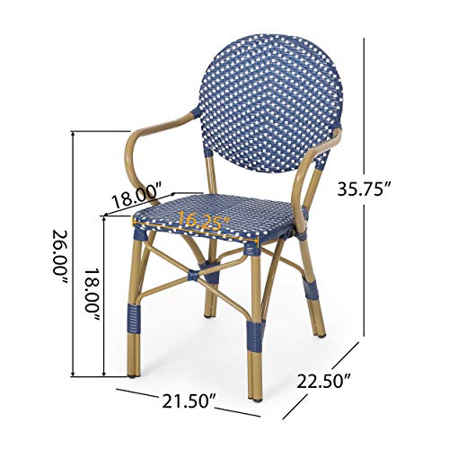 Christopher Knight Home Paul Outdoor Bistro Chair, Dark Teal + White + Bamboo Finish