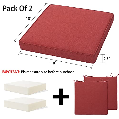 Magpie Fabrics 18"x18"x2.5" Square Corner Seat Cushion, 2 Pack, Indoor/Outdoor Waterproof Weather Resistant Universal Seat Cushions Chair Pads, for Patio Garden Dining Office Floor (Red Wine)