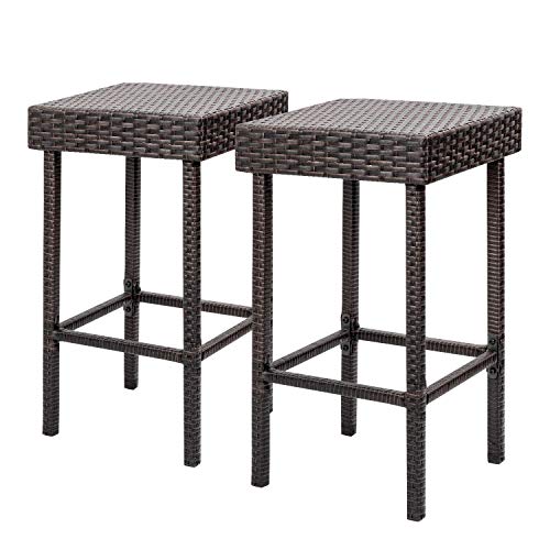 Flamaker Brown Wicker Barstool Outdoor Patio Furniture Bar Stools Set of 2 Height Bar Chairs High Backless Stools Rattan Dining Chairs