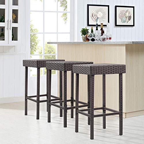 Flamaker Brown Wicker Barstool Outdoor Patio Furniture Bar Stools Set of 2 Height Bar Chairs High Backless Stools Rattan Dining Chairs