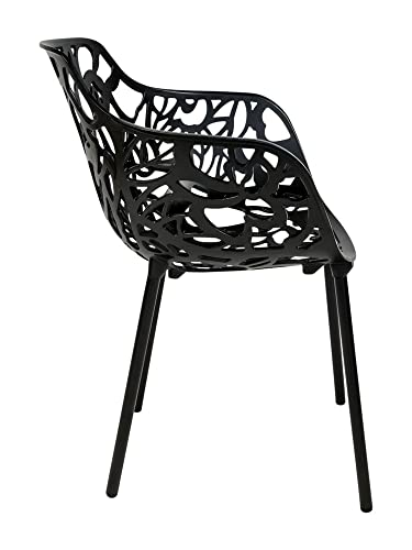 LeisureMod Devon Modern Aluminum Indoor-Outdoor Stackable Side Dining Arm Chair, Set of 2 (Black)