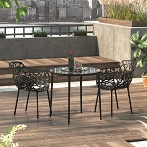 LeisureMod Devon Modern Aluminum Indoor-Outdoor Stackable Side Dining Arm Chair, Set of 2 (Black)