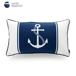 Hofdeco Nautical Indoor Outdoor Pillow Cover ONLY, Water Resistant for Patio Lounge Sofa, Navy Blue Wheel Flag Anchor Compass Stripes, 18"x18" 12"x20", Set of 5